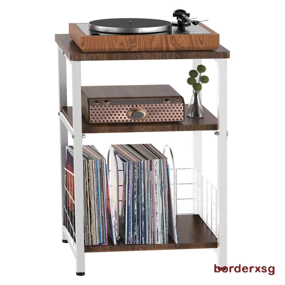 Tuohours Record Player Stand, 3 Tier End Side Table with Vinyl Record ...
