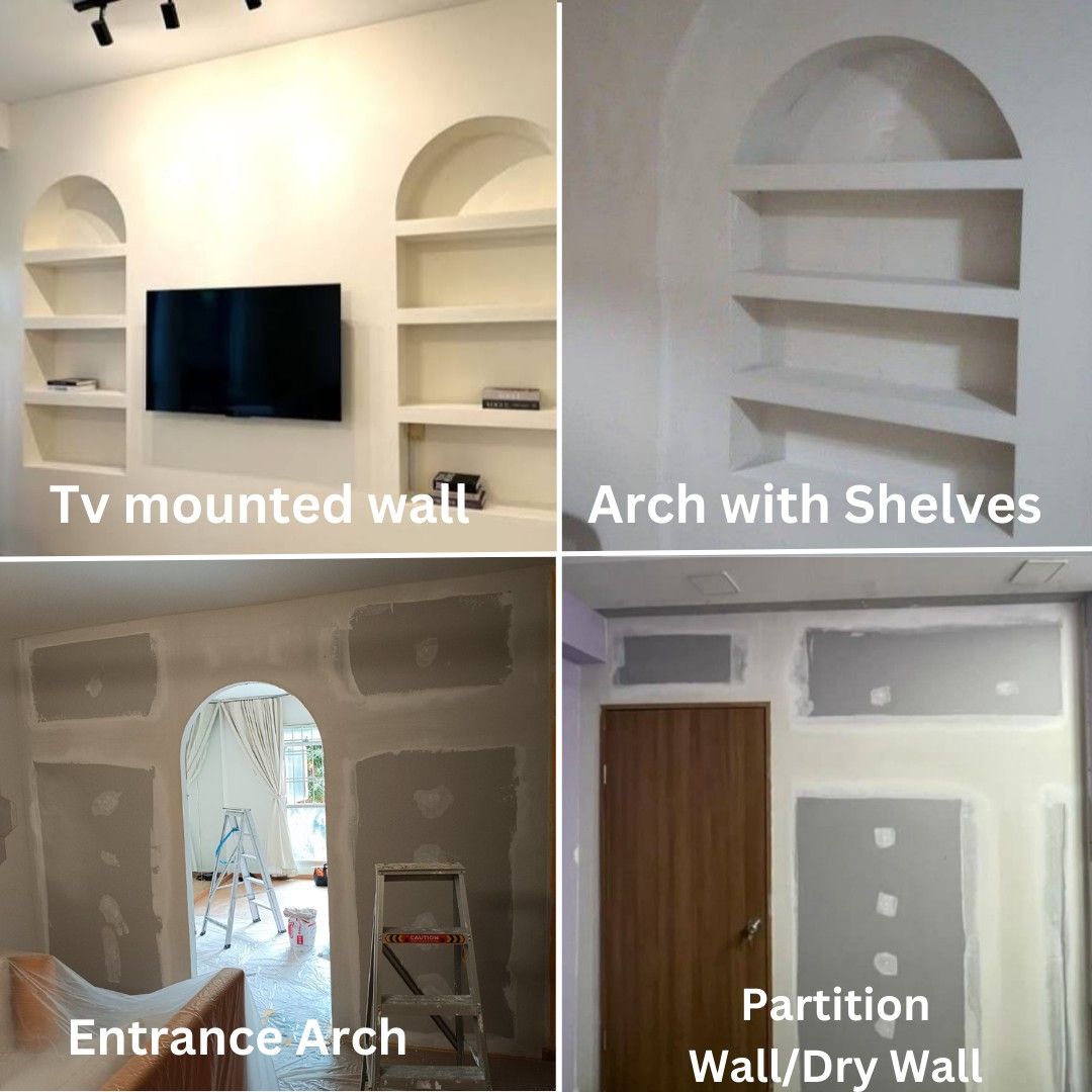 Tv mounted partition wall/Arch with shelves / Entrance Arch /Door arch ...