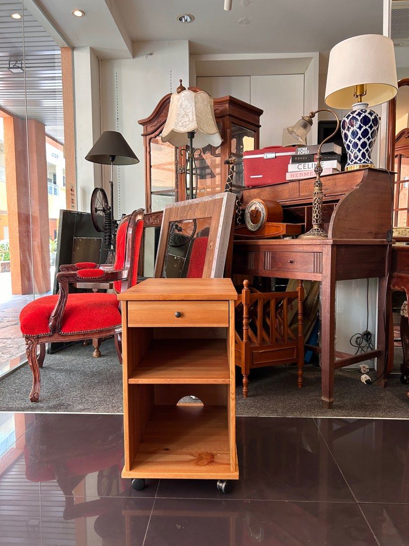 VINTAGE Ikea ALVE solid pine SIDE TABLE with castor wheels, Furniture ...