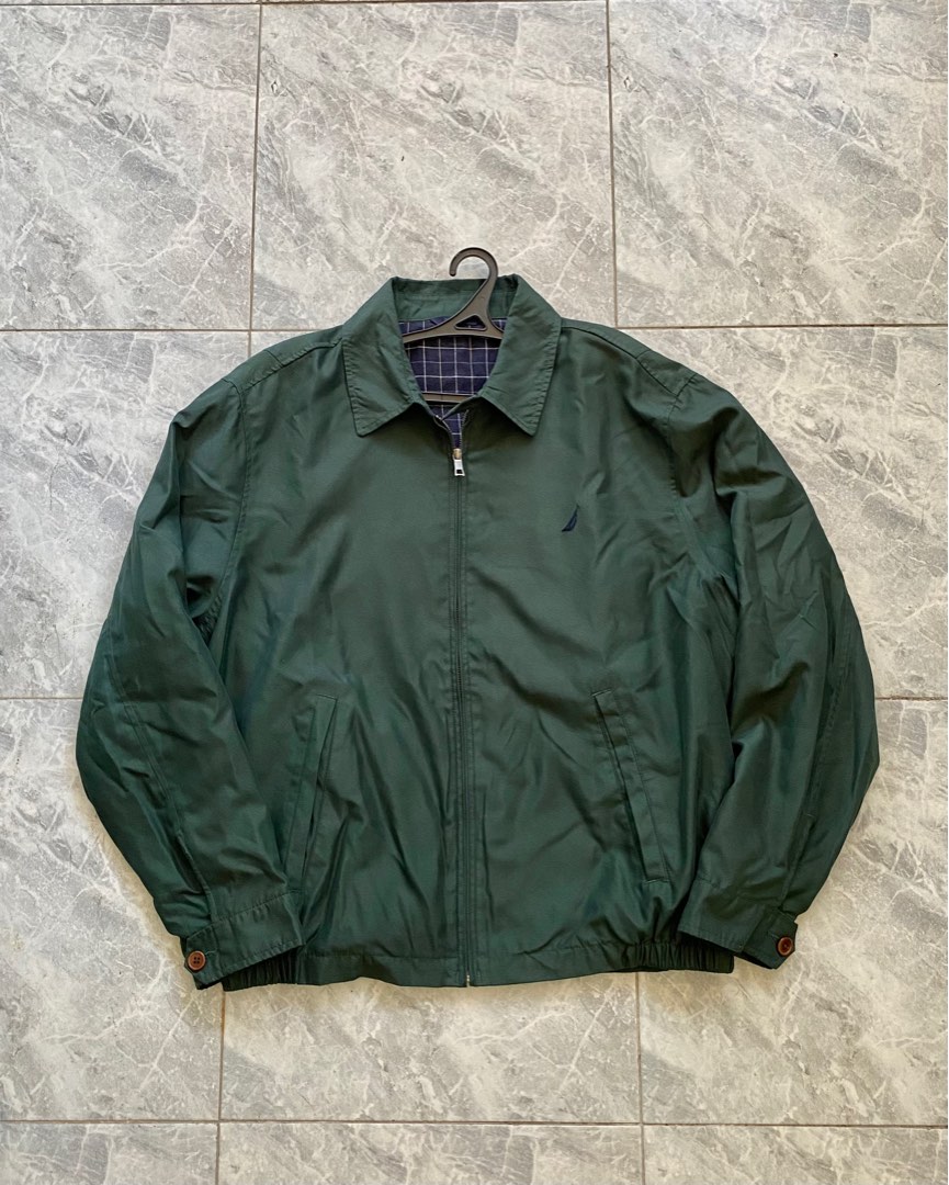 Vintage Nautica Harrington Jacket Forest Green, Men's Fashion, Coats ...