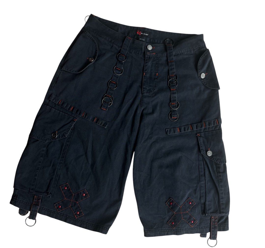 VTG 2000s y2k Illig Raver Goth Emo Black Tech Long Jorts Baggy, Men's ...