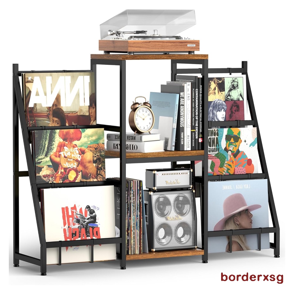 Y&M Record Player Stand with Vinyl Storage, Vinyl Record Shelf Holds Up ...
