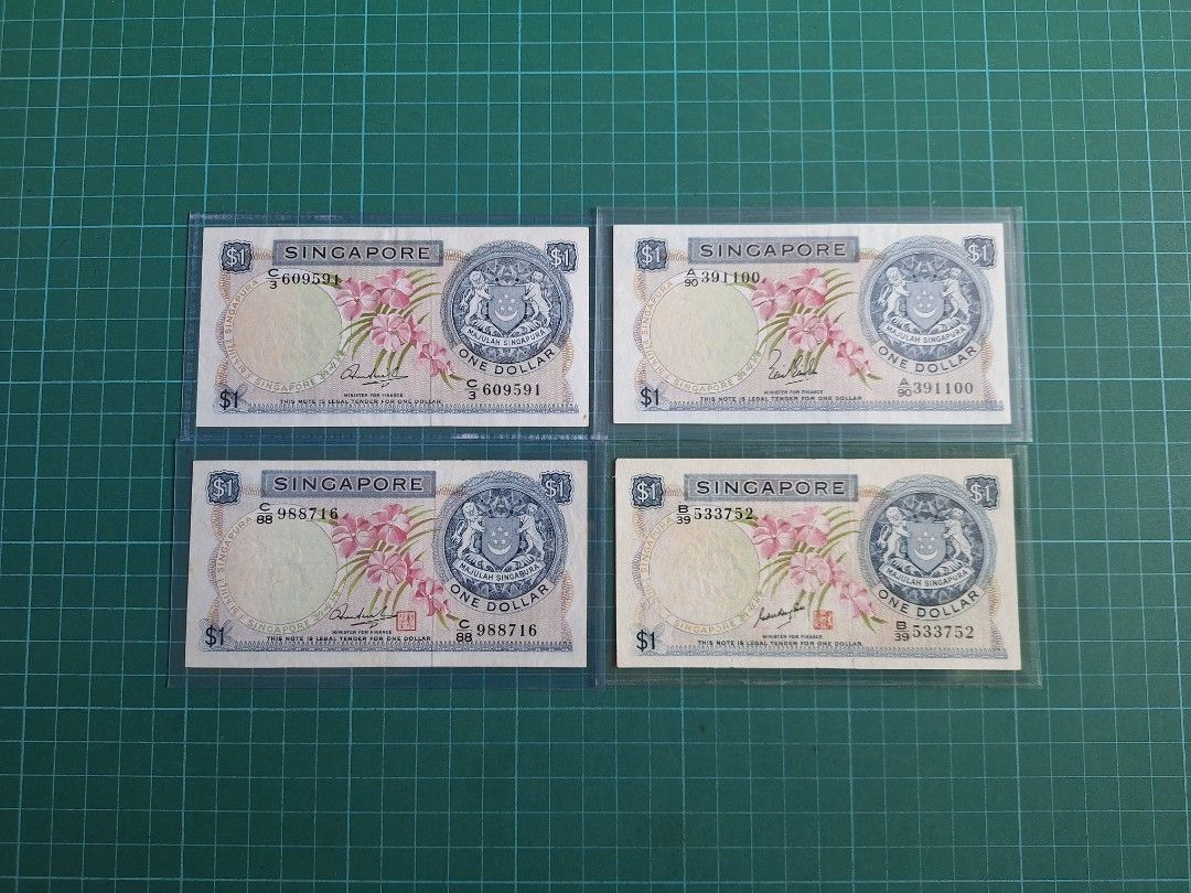 4 different signatures $1 orchid series Singapore currency one dollar ...