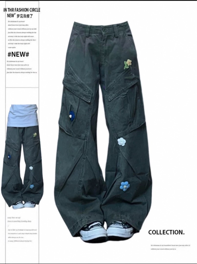 Baggy Cargo Pants (flower patterns), Women's Fashion, Bottoms, Other ...
