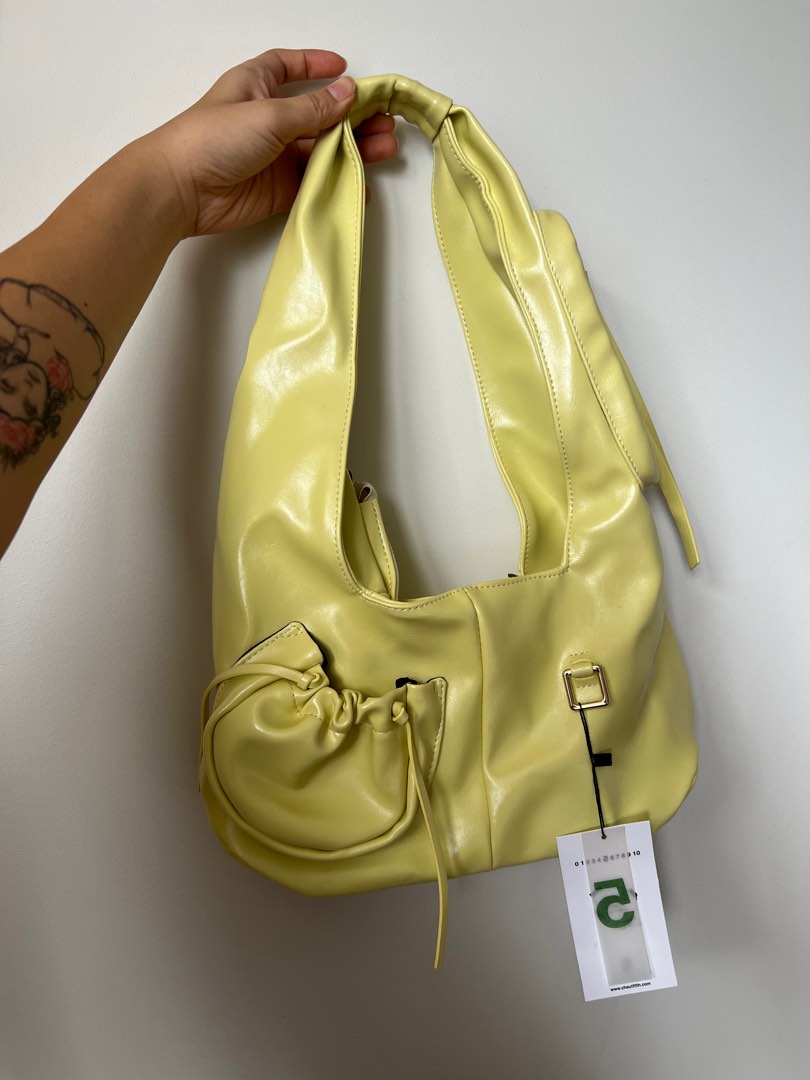 CHAUTFIFTH PU leather butter yellow medium hobo shoulder bag with dust ...