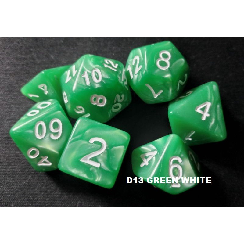 D13 GREEN WHITE - Polyhedral Dices 7pcs/pack | High Quality | Acrylic | D4 D6 D8 D10 D12 D20 ...