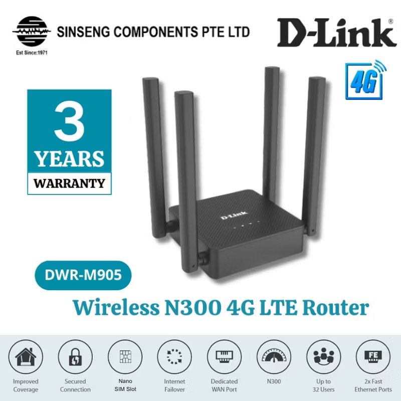 D-Link Wireless N300 4G LTE Sim Card Router | Share 4G Connection up to ...