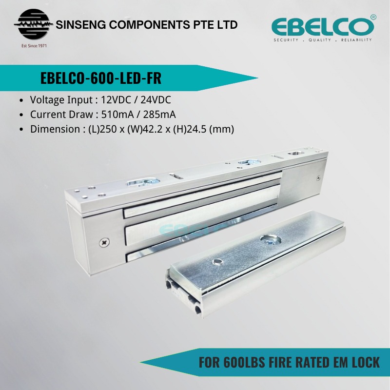 [Retail Exclusive] Ebelco Fire Rated EM Lock | Model:600-LED-FR | Support:12-24V | Fire Rated ...