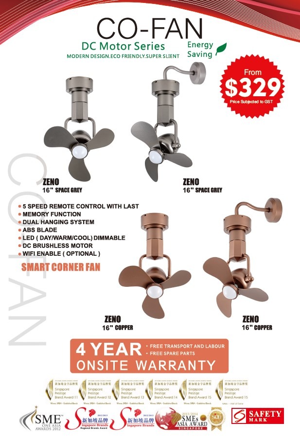 Fanco Zeno Wall hung corner fan with tri-tone LED light, Furniture ...