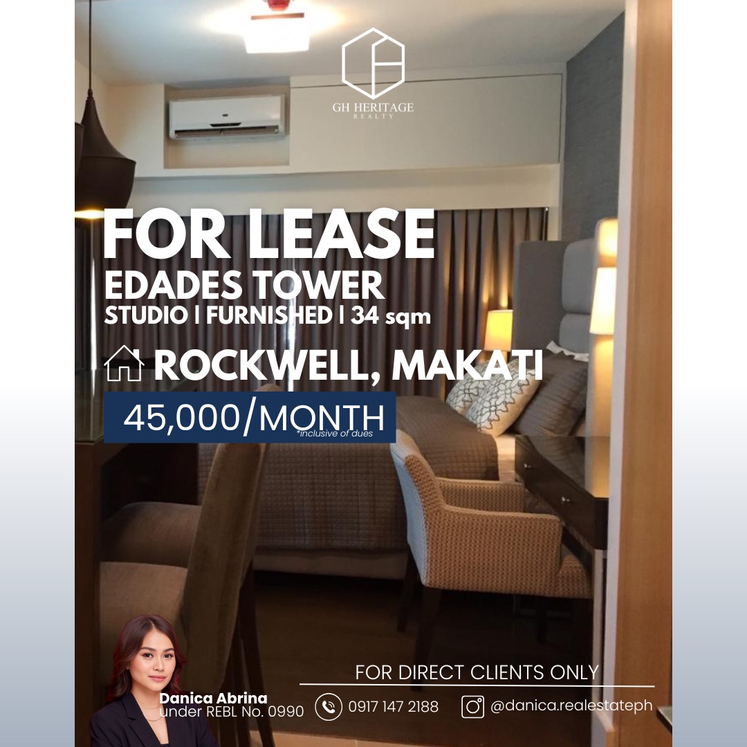 FOR LEASE: Edades Tower, Rockwell Makati Fully Furnished Studio Unit ...