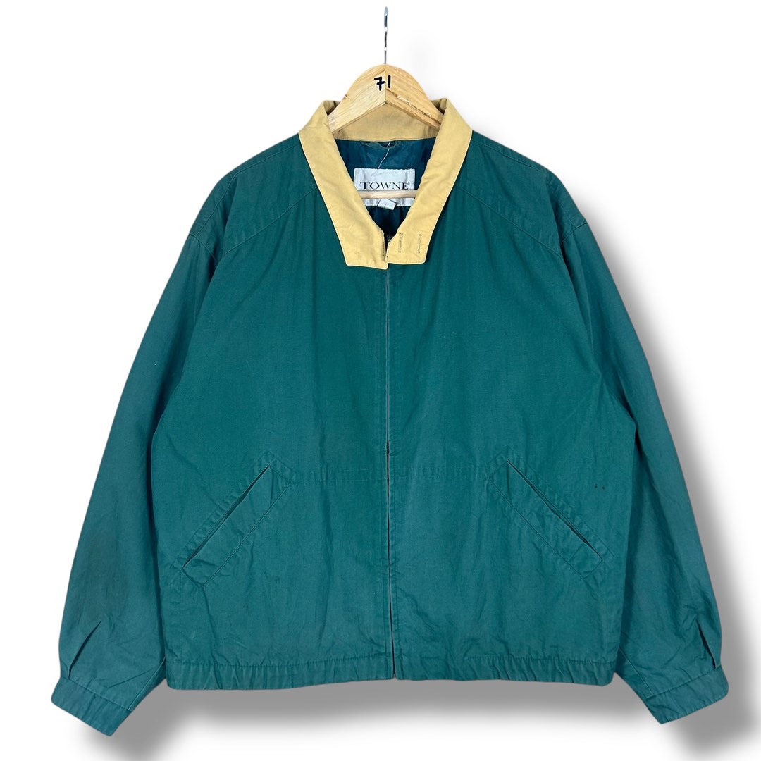 Forest Green Two Colour Harrington Jacket, Men's Fashion, Coats ...