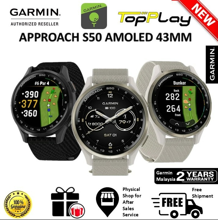 Garmin Approach S50 ( 43mm ) - Amoled Premium GPS Golf Touch Screen ...