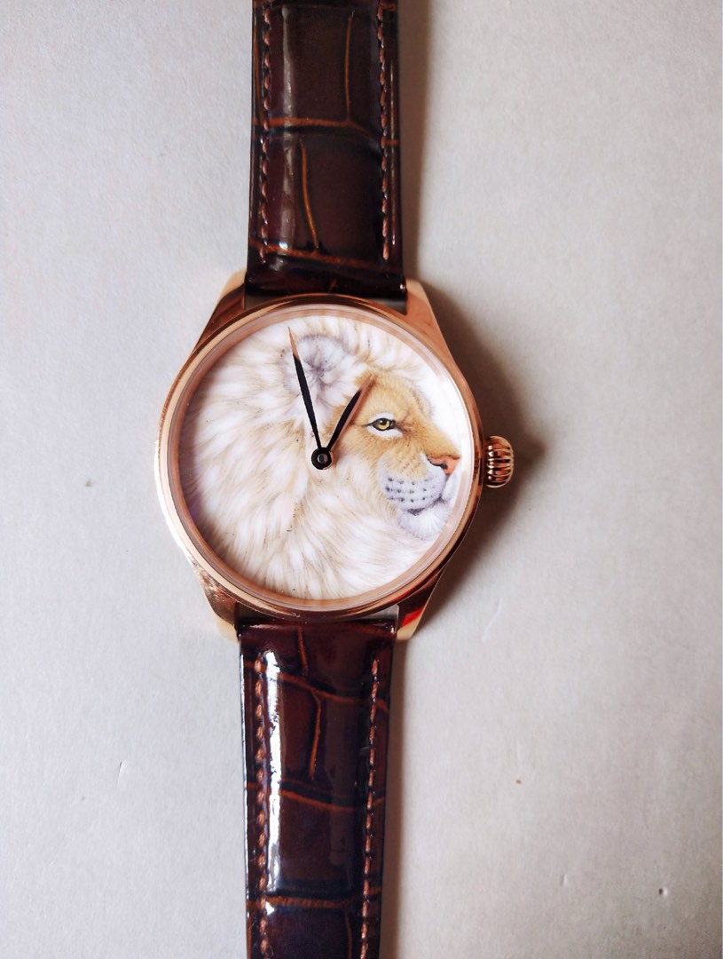⌚Hand Painted Lion Enamel Dial Watch, Miniature Enamel Lion Watches ...