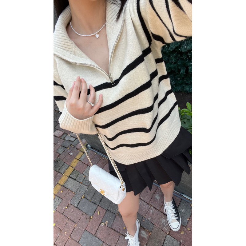 HERSPOT DITTO HALF ZIP STRIPED SWEATER NOT ZARA MANGO STRADIVARIUS PULL ...