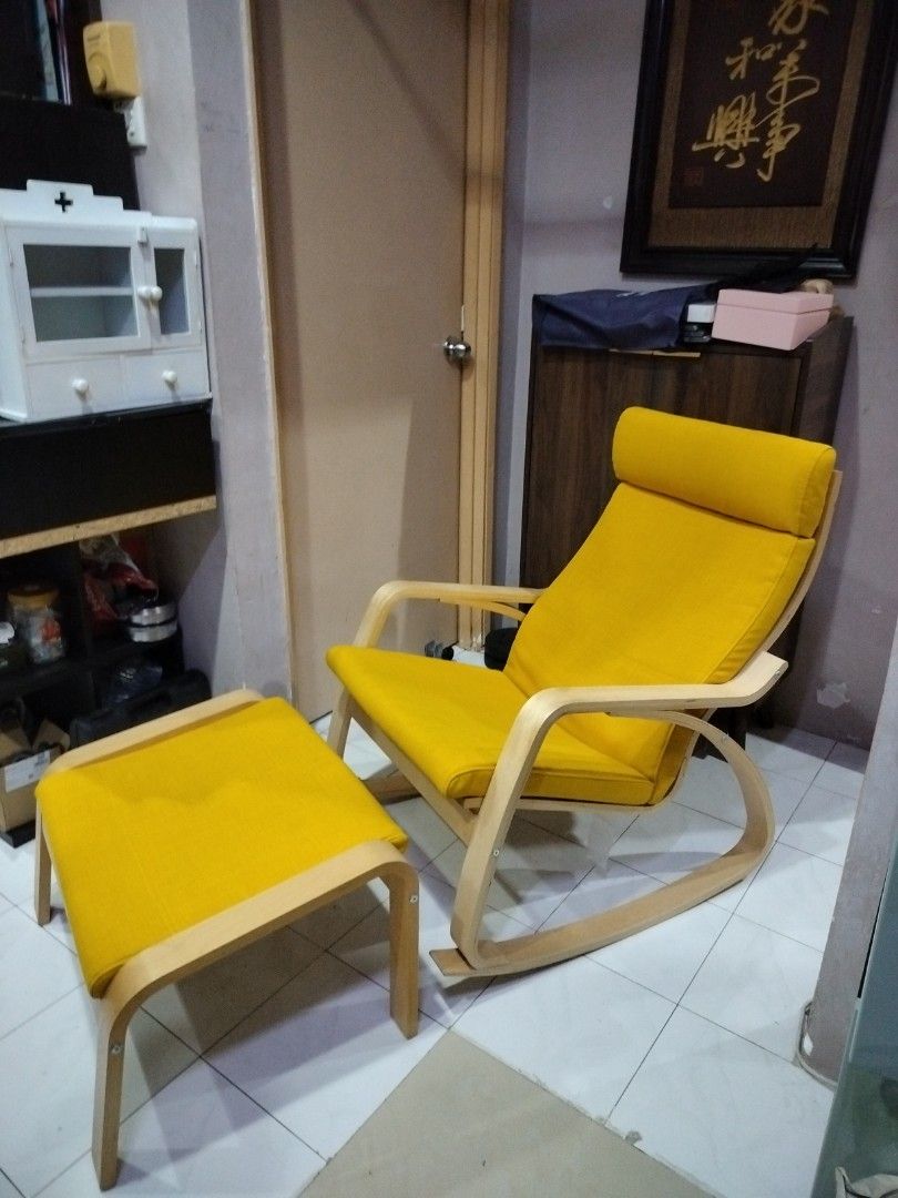 Ikea rocking poang with stool, Furniture & Home Living, Furniture ...