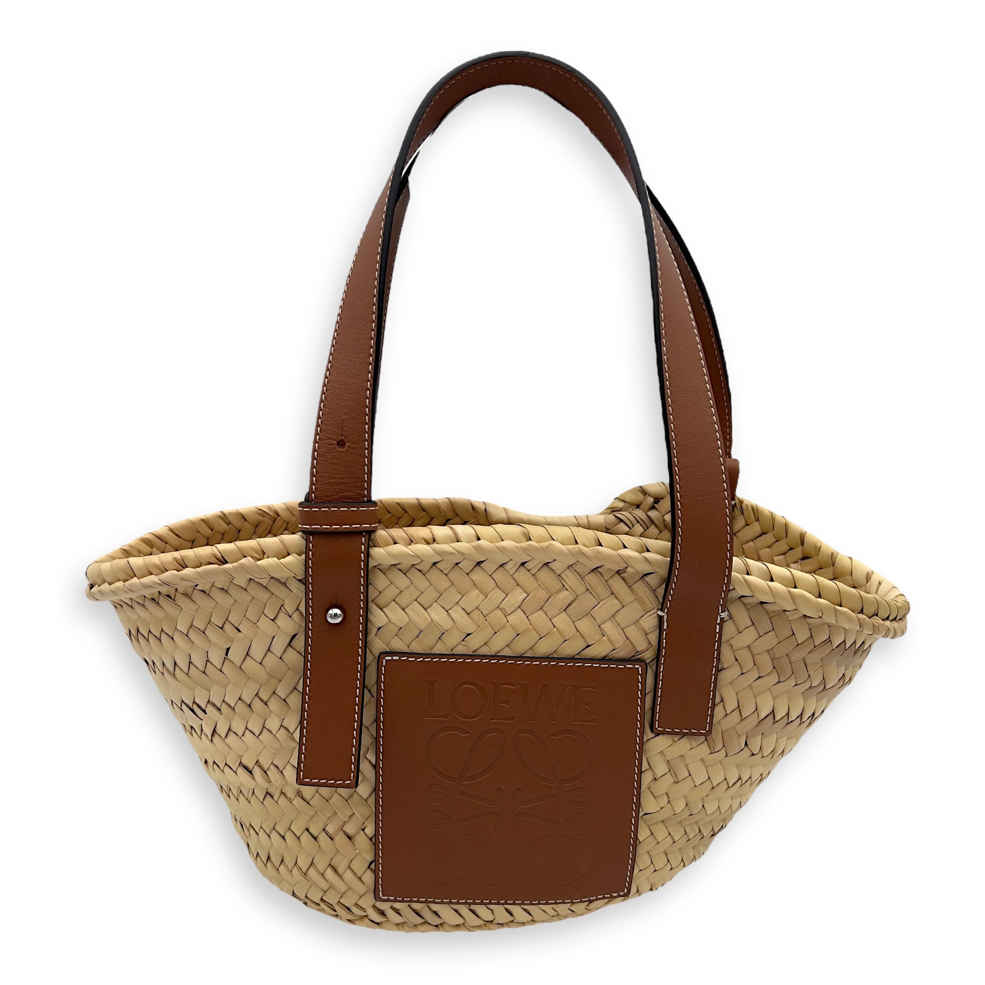 Loewe Basket Top Handle Bag Beige in Raffia, Silver hardware, Luxury ...
