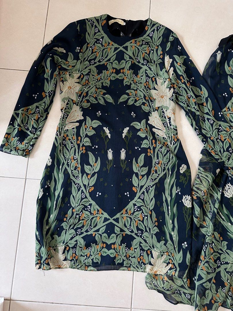 Minimalace kurung green blue baju kurung raya, Women's Fashion ...