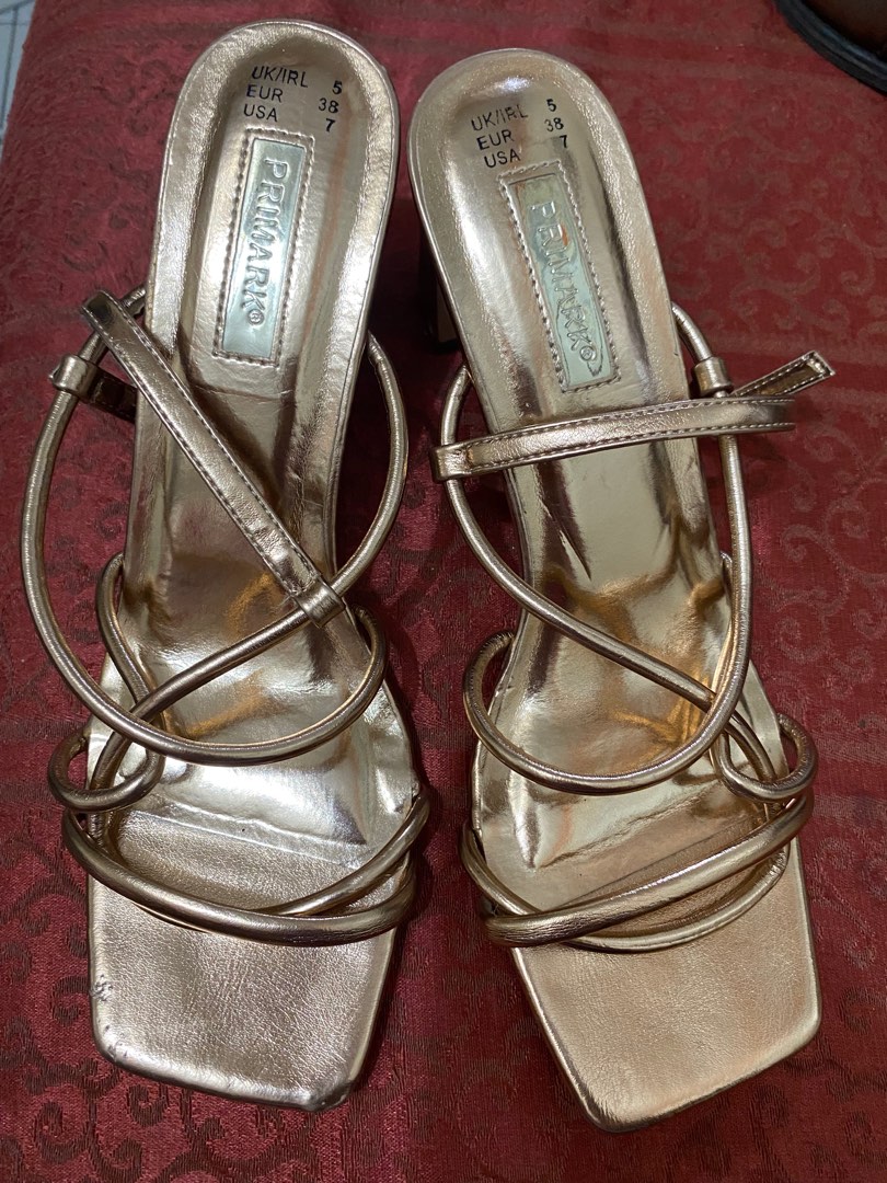 PRIMARK GOLD LADIES ATRAPPY HEELS, Women's Fashion, Footwear, Sandals ...