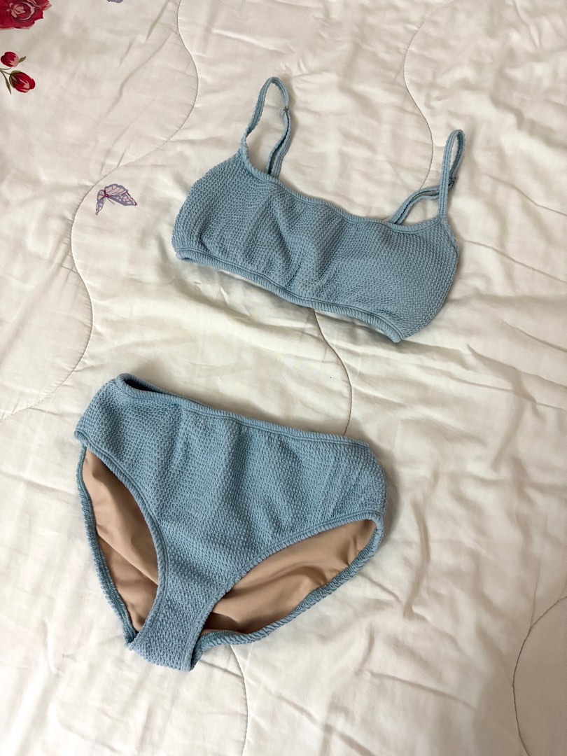 Sew Local Powder Blue Bikini Top Bottom Set | Crinkle Texture Full ...