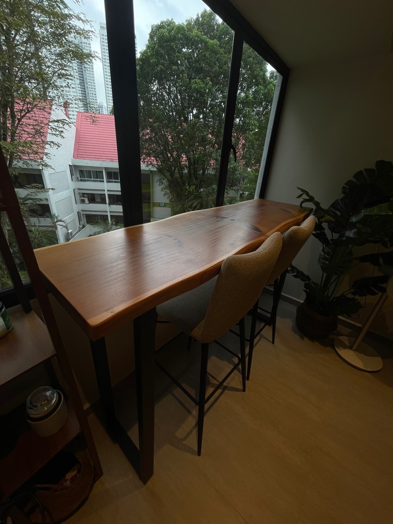 Solid wood high table and high chairs, Furniture & Home Living ...