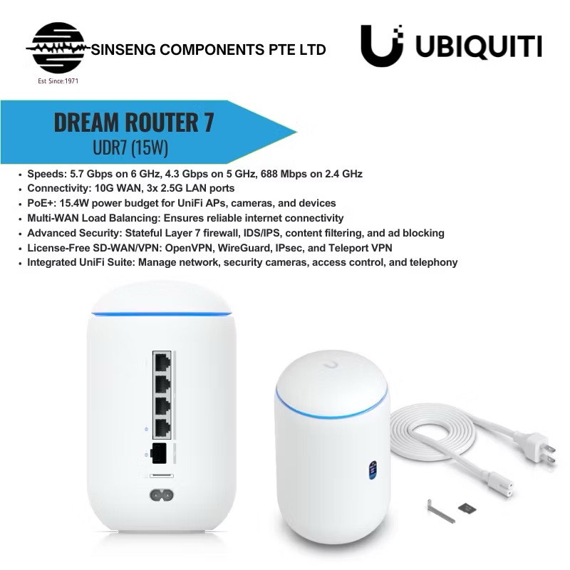 Ubiquiti UniFi UDR7 Dream Router 7 (UDR7) | WiFi 7, 10GbE POE, 15W ...