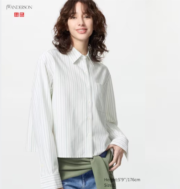 UNIQLO X JW ANDERSON Oxford Boxy Shirt Long Sleeve Stripe OFF WHITE ...
