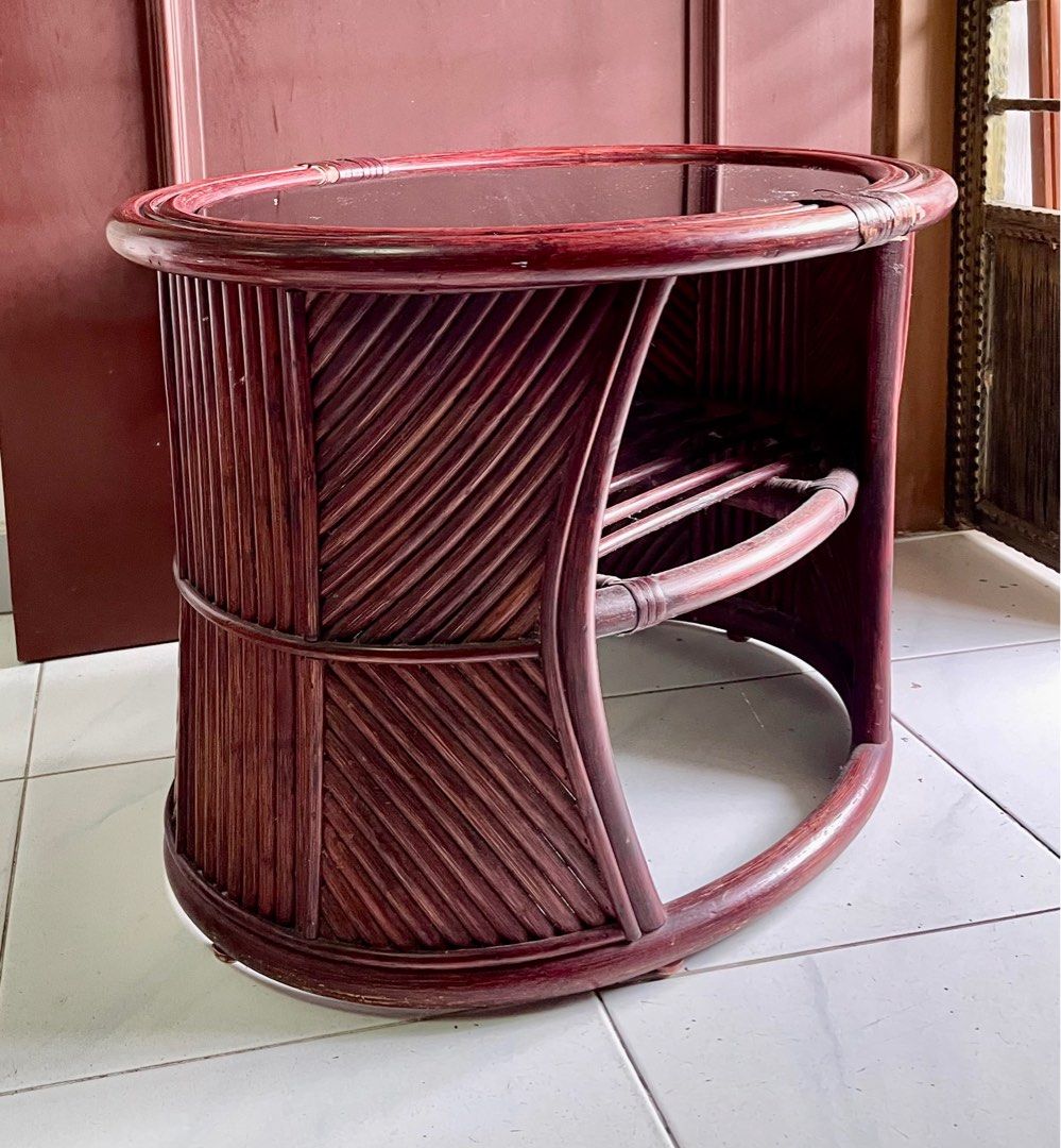 Lovely Vintage Oval-shaped Red Wood Coffee Table Bamboo Coffee Table ...