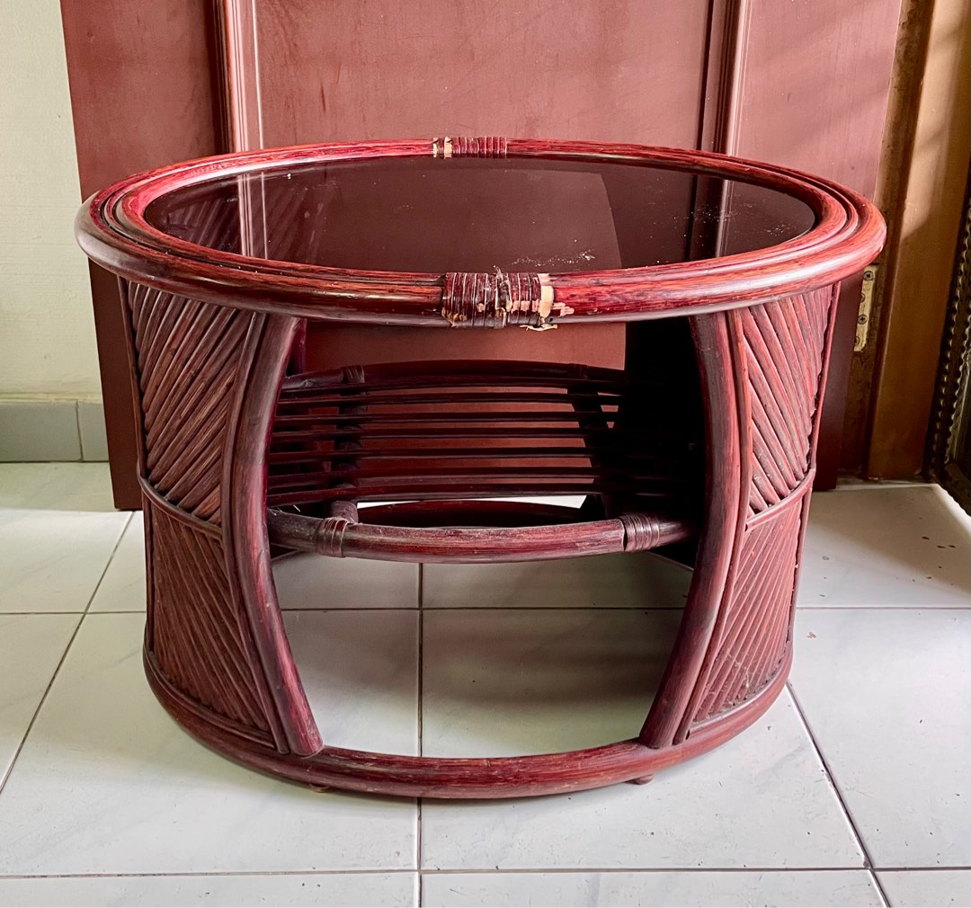 Lovely Vintage Oval-shaped Red Wood Coffee Table Bamboo Coffee Table ...