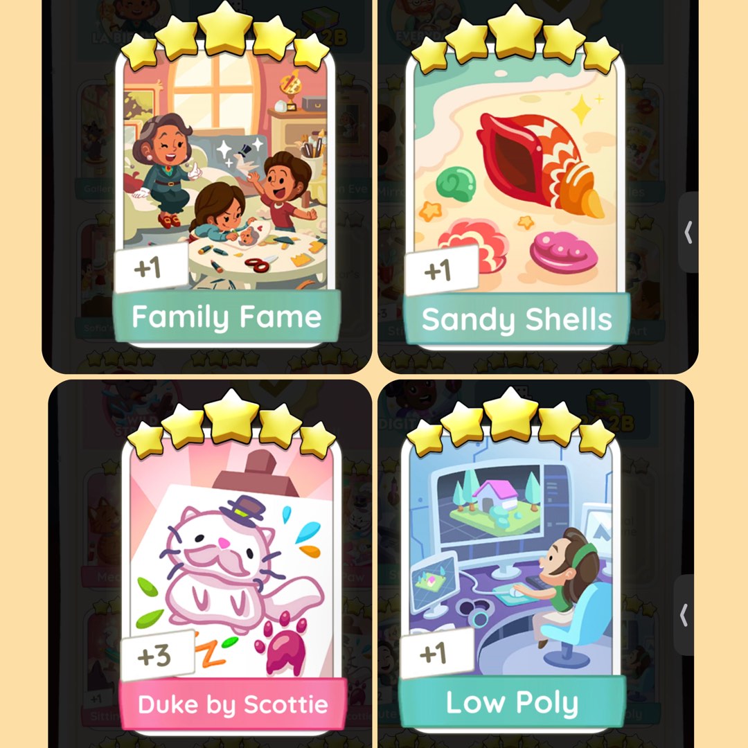 4/ 5 star sticker monopoly go family fame sandy shells duke by scottie ...