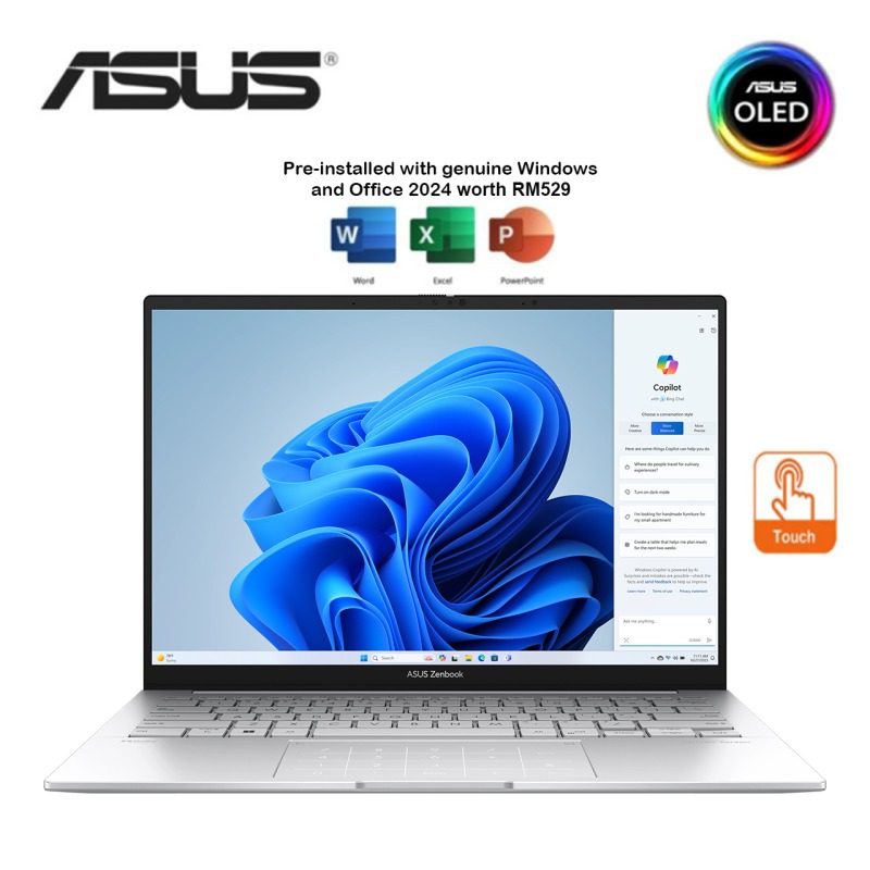 Asus Zenbook 14 OLED UX3405C-APZ146/148WS Laptop (Foggy Silver/Ponder ...