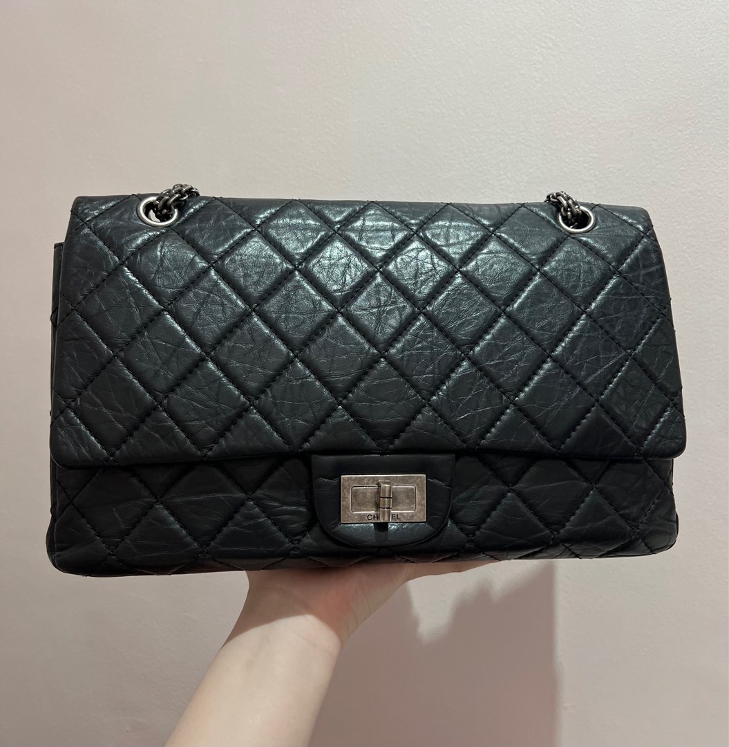 Authentic Chanel Large Jumbo Black Aged Calfskin Classic Double Flap ...
