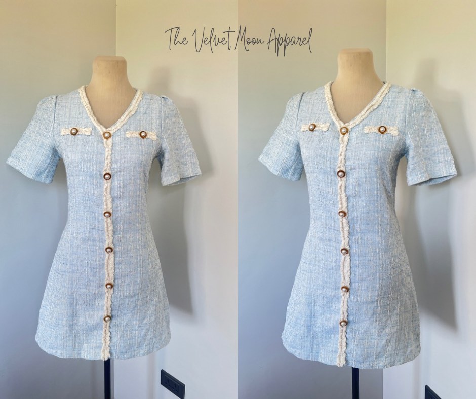 Blue Tweed Dress, Women's Fashion, Dresses & Sets, Dresses on Carousell