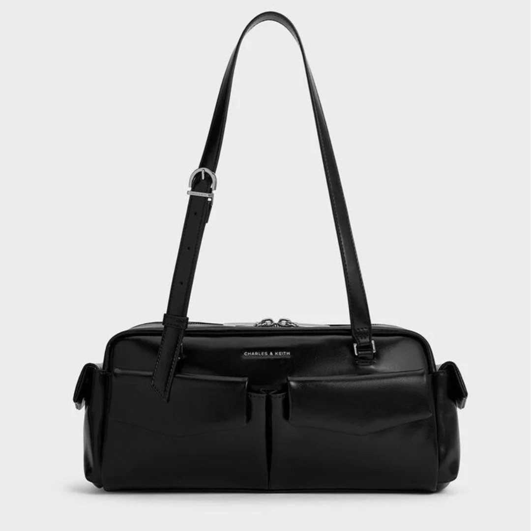 CHARLES&KEITH Rachel Elongated Multi-Pocket Shoulder Bag - Noir, Women ...
