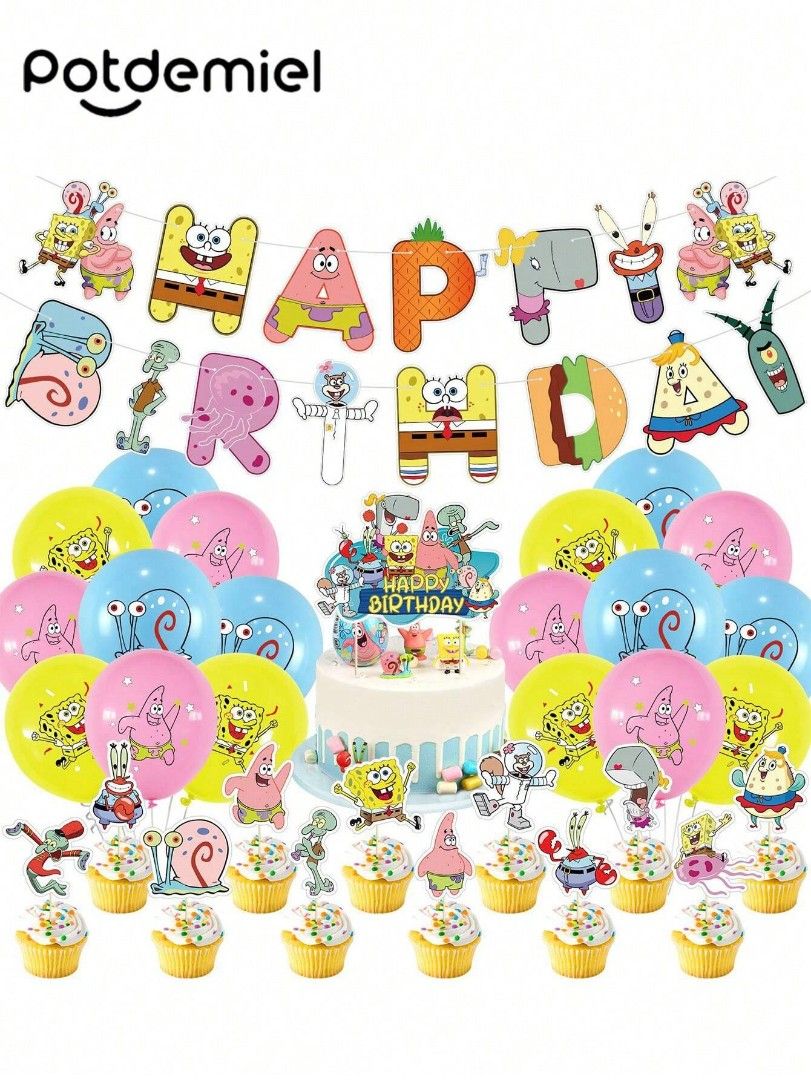 Cute Cartoon Sponge Birthday Party Decorations Krabs Squidward ...