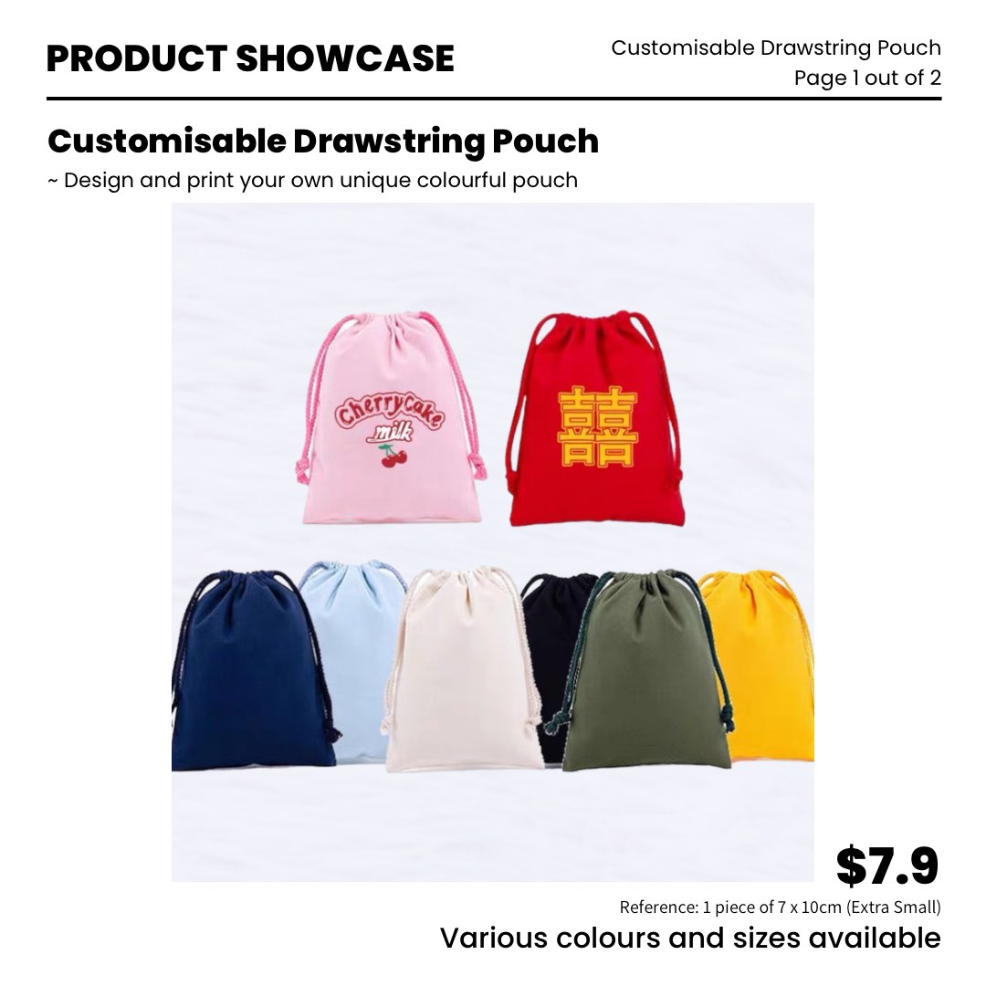 DIY Customisable Drawstring Pouch Cotton Gift Bag Wedding School Print ...