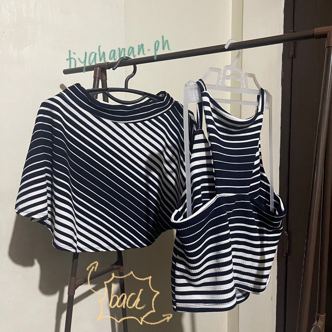 (preloved) blue black & white striped coordinates - extra small to ...