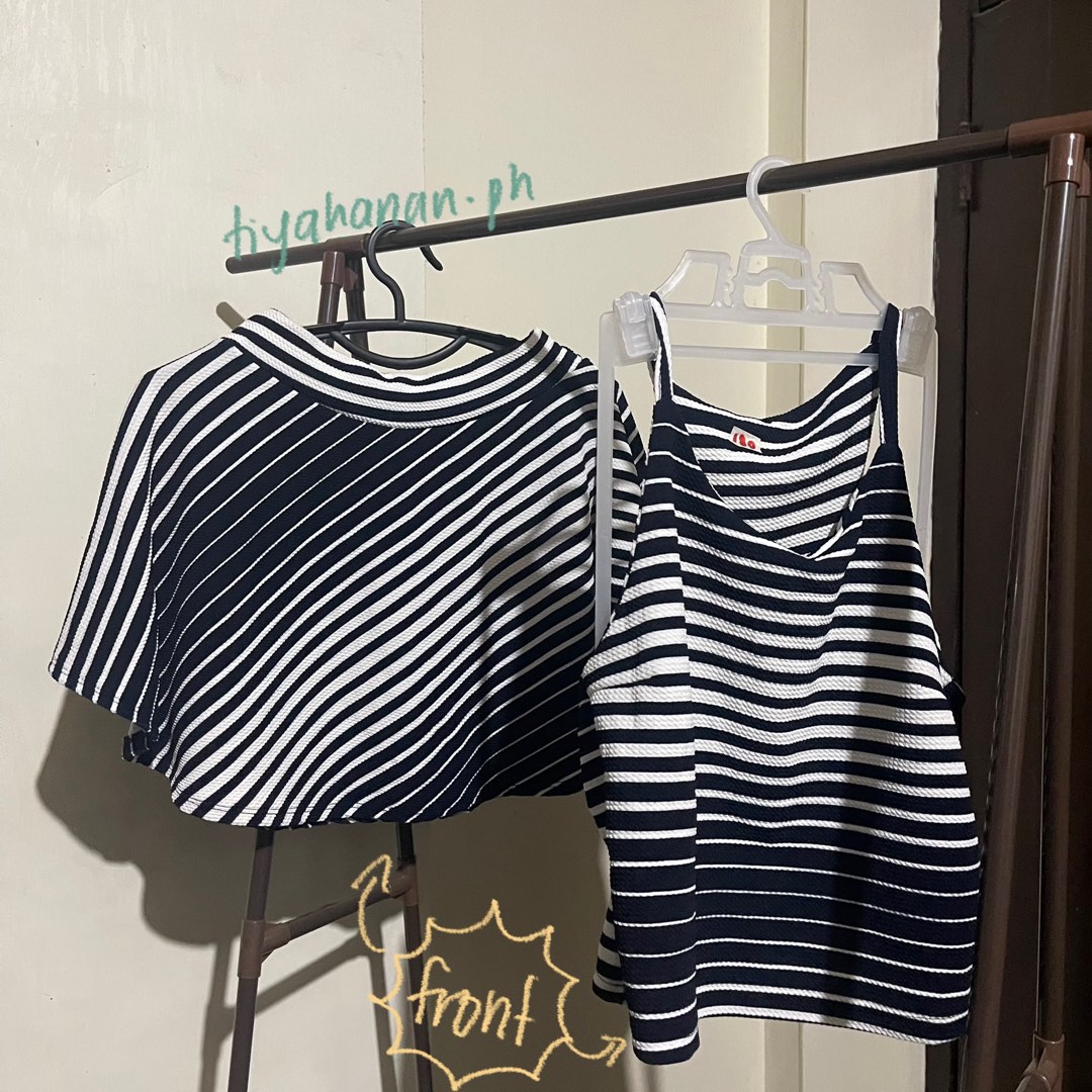 (preloved) blue black & white striped coordinates - extra small to ...