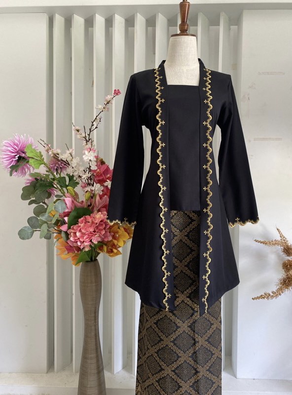 Hanna Rauda Kebaya Songket FREE Shawl Sulam Black Gold, Women's Fashion ...