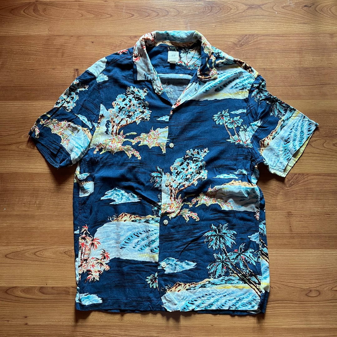 H&M Hawaiian Polo Streetwear Amekaji, Men's Fashion, Tops & Sets ...
