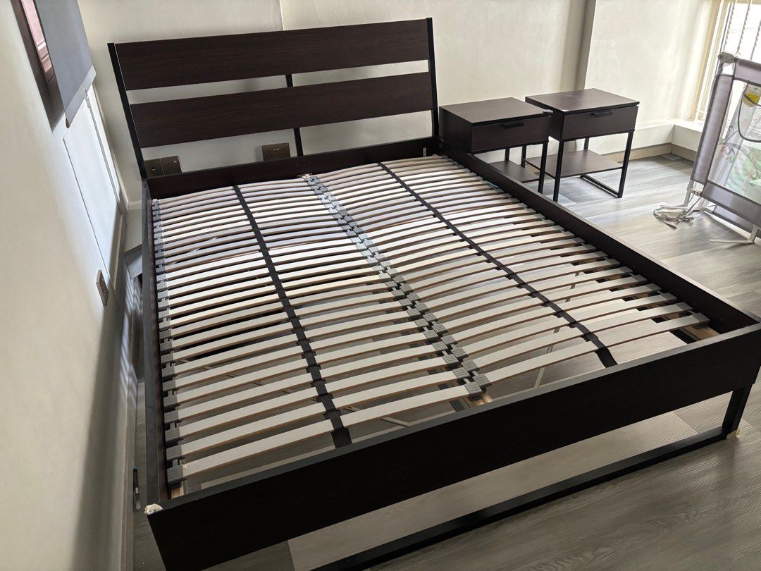 IKEA bed frame w/bedside tables for free, Furniture & Home Living ...