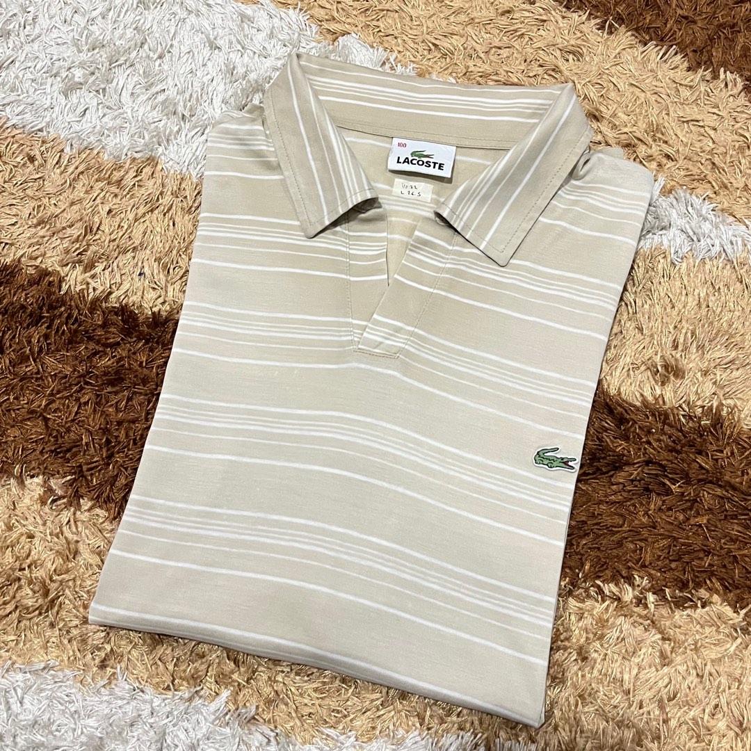 Lacoste Cream Stripes, Men's Fashion, Tops & Sets, Tshirts & Polo ...