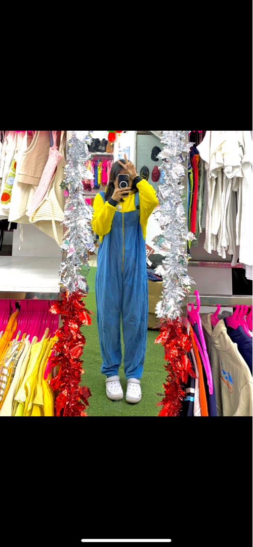 MINIONS Overall Fur Fabric, Women's Fashion, Dresses & Sets, Rompers on ...