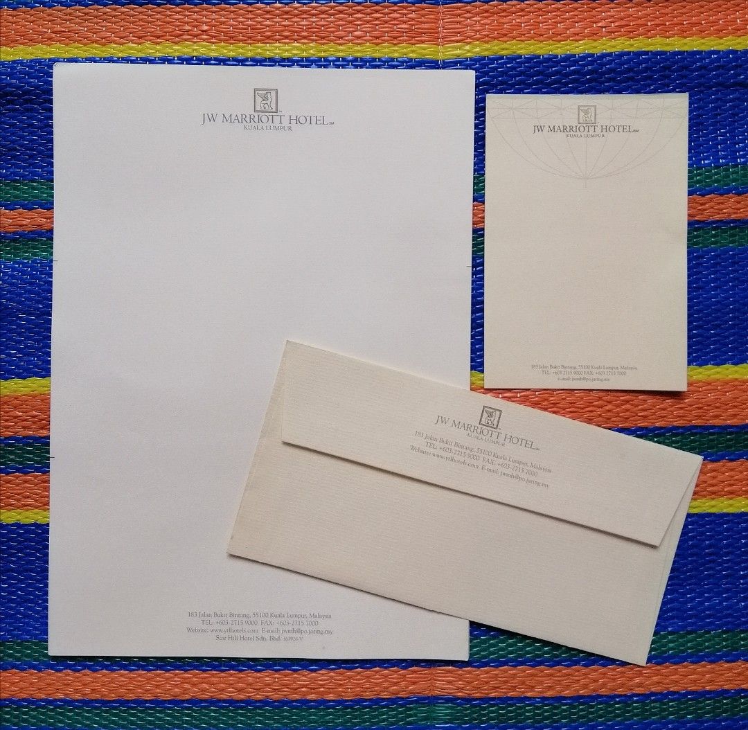 OLD JW MARRIOTT HOTEL KUALA LUMPUR A4, MEMO PAPER & ENVELOPE PAPER ...