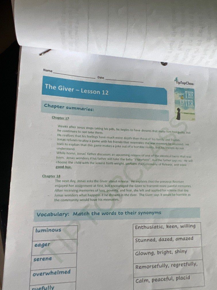 PSLE English AL1 GEP reading comprehension notes the giver and TLL ...