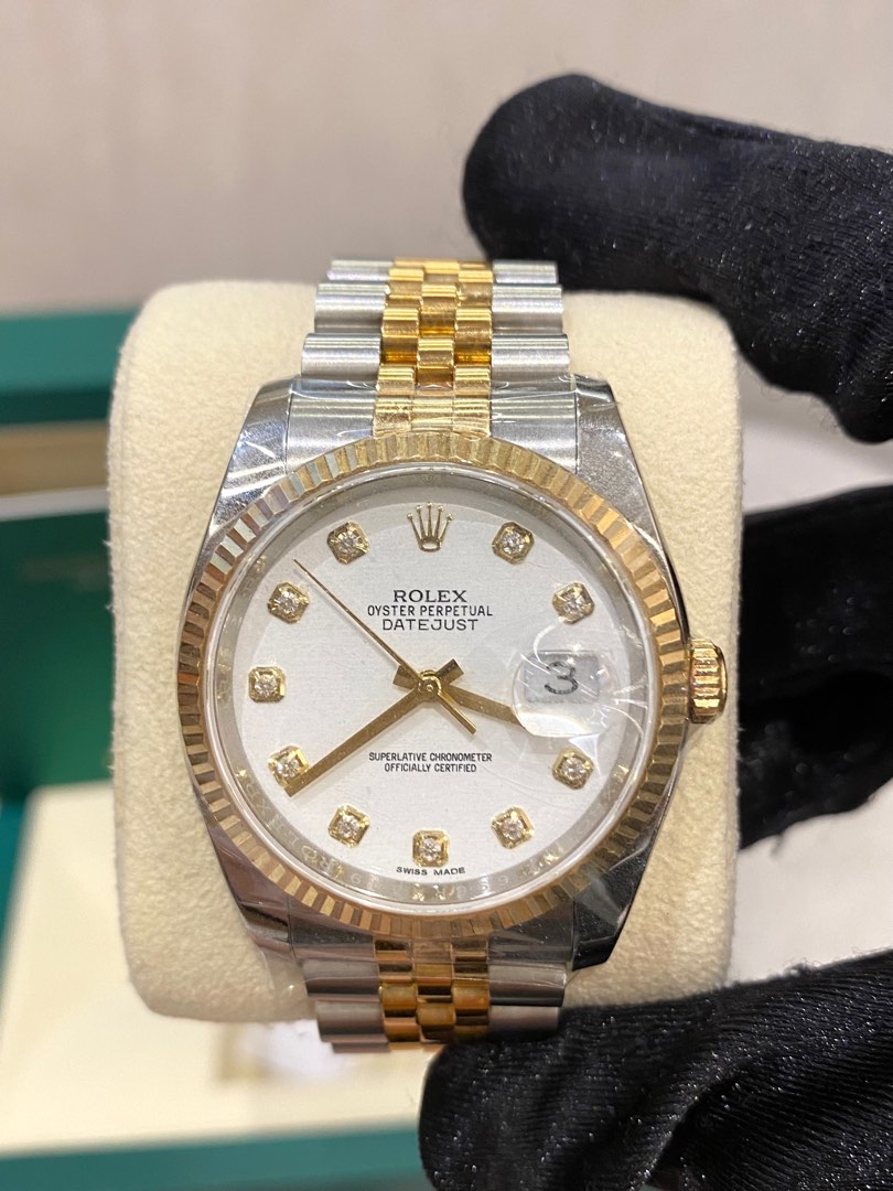 ROLEX OYSTER PERPETUAL DATEJUST ARCTIC SNOWFLAKE WHITE DIAMOND DIAL 18K ...