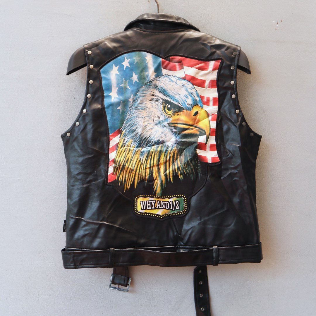 Rompi ukuran M kulit sintetis faux PU oscar vest kulit bordir bergambar ...