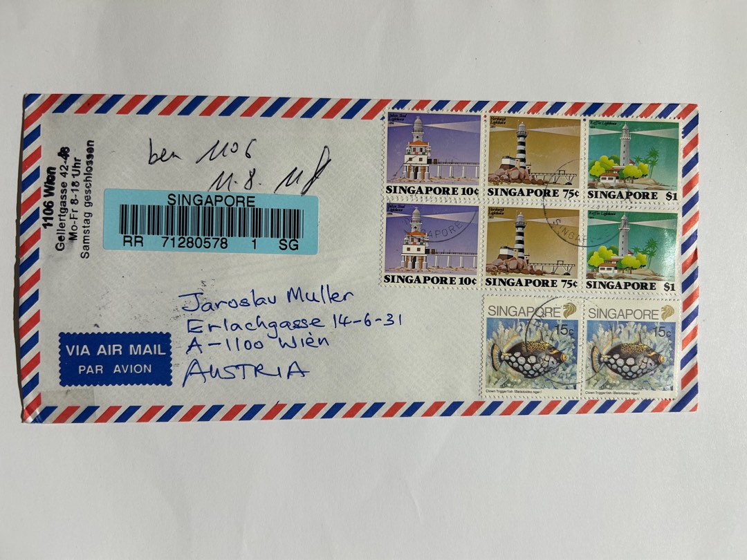 Singapore stamp registered cover fix with 1982 lighthouses complete set ...
