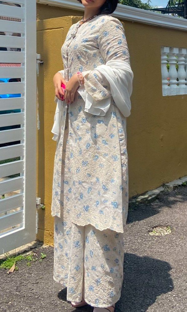 TIQA.CO Kebarung Kirana Steel blue Baju Raya, Women's Fashion, Muslimah ...