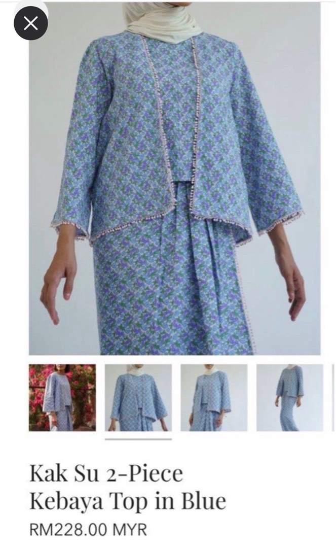 Whimsigirl Kak Su 2-Piece Kebaya Top in Blue, Women's Fashion, Tops ...
