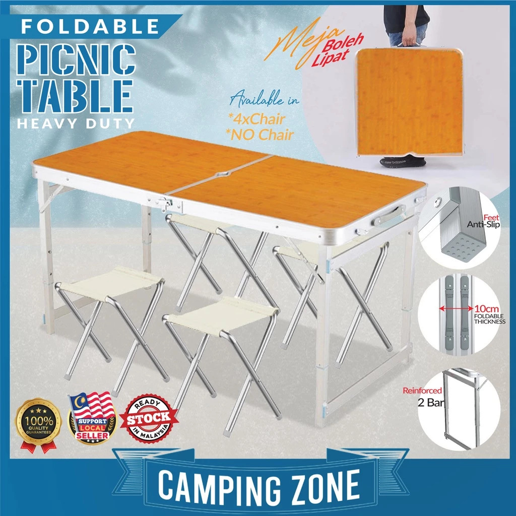 120 x 60CM Heavy Duty Foldable Picnic Table Folding Camping Outdoor ...